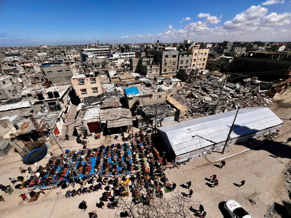 Only a Minaret - Palestinians Pray at Ruins of Destroyed Rafah Mosque ...