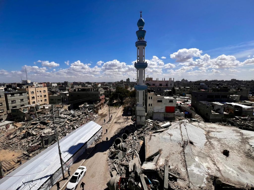 Only a Minaret - Palestinians Pray at Ruins of Destroyed Rafah Mosque ...