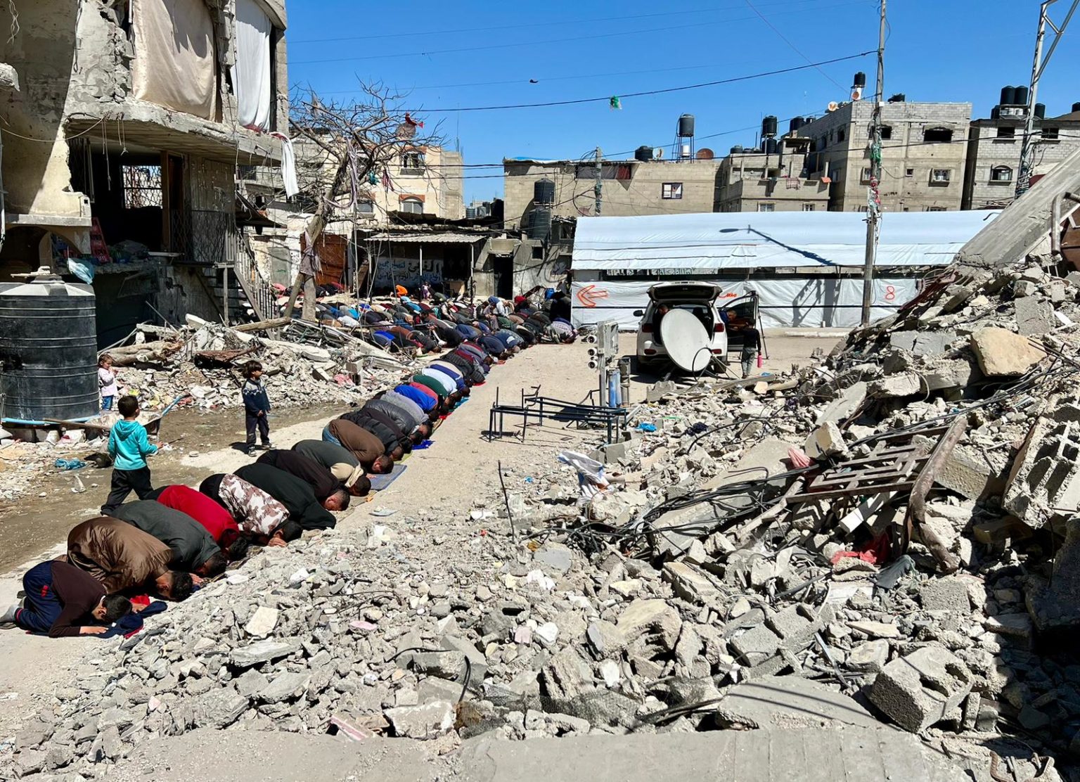 Only a Minaret - Palestinians Pray at Ruins of Destroyed Rafah Mosque ...