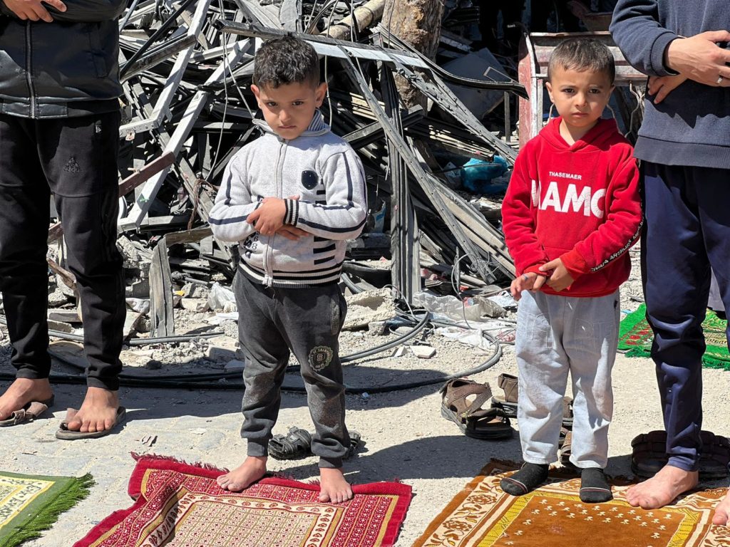 Only a Minaret - Palestinians Pray at Ruins of Destroyed Rafah Mosque ...
